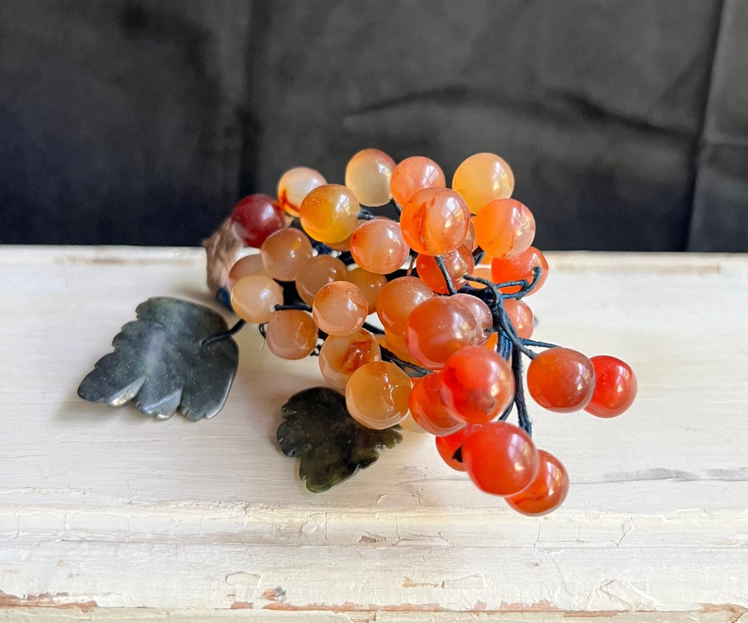 Stone Grapes Carnelian Grape Cluster Green Jade Leaves - Etsy