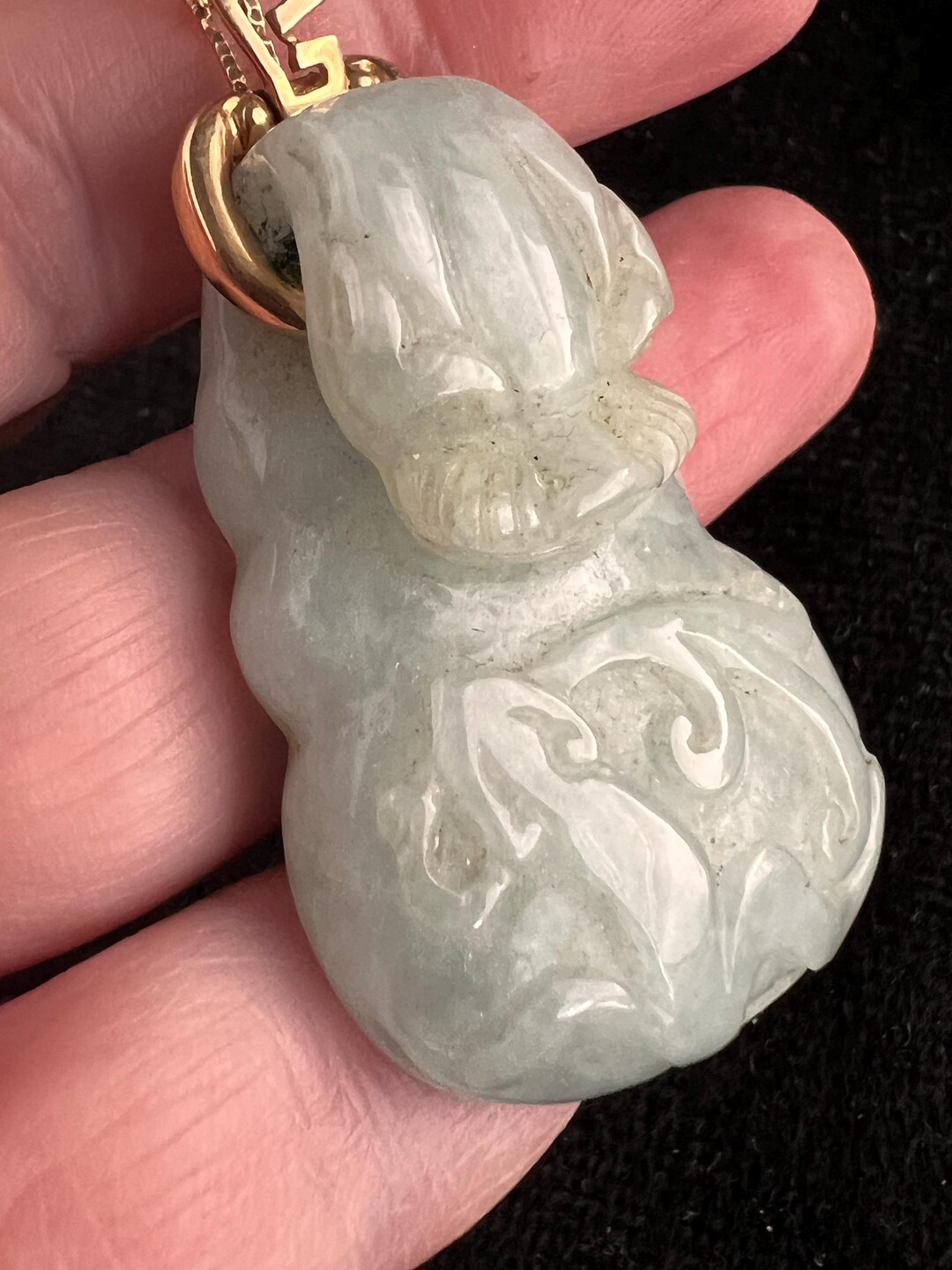 14k Gold Jade Pi Xiu Pendant, Large Icy Green Calabash - Etsy