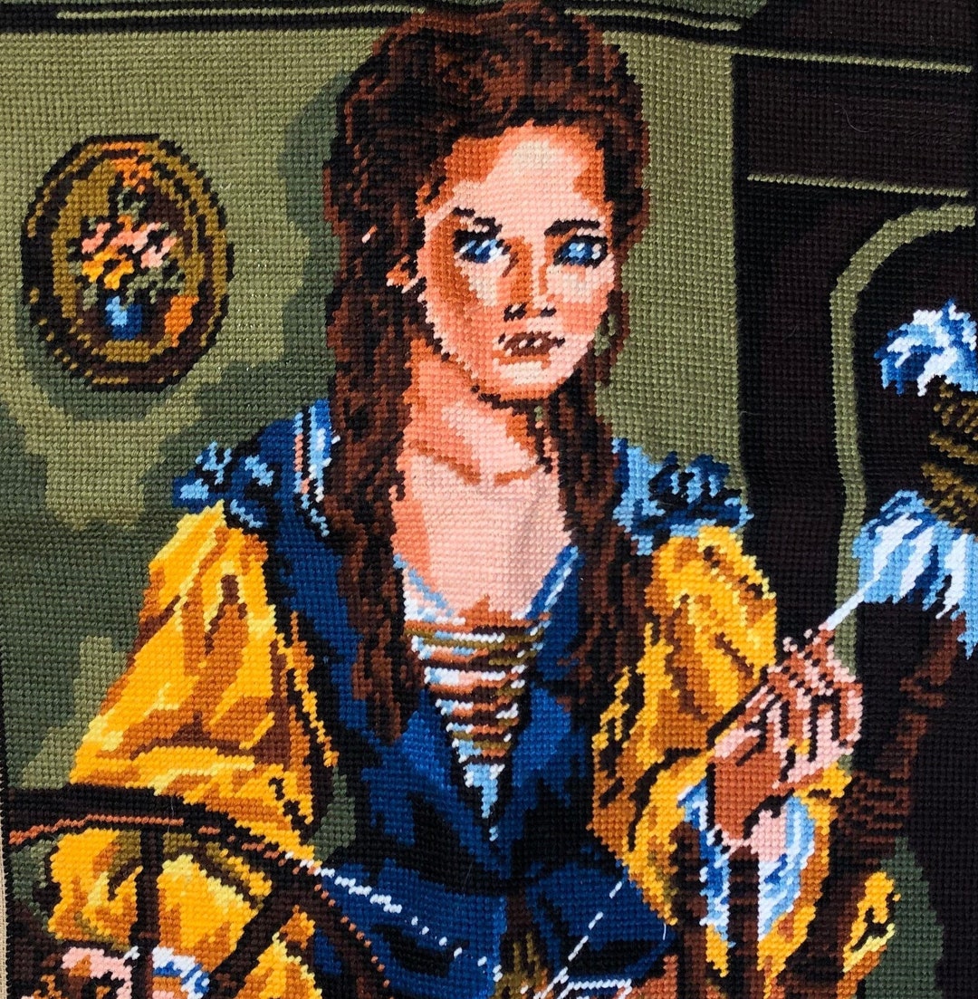 Finished Needlepoint Tapestry Spinning Wheel Vintage Margot Creations ...
