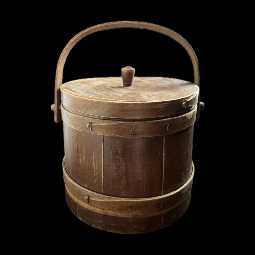Small Antique Firkin New England Prim Wood Sugar Bucket Wood Bail ...