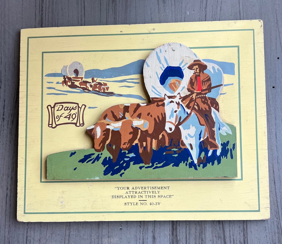 1940s Vintage Advertising Sign Wagon Oxen Covered Wagon Cowboy Days of ...