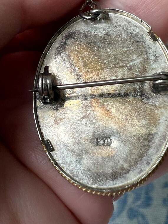 Antique Hand Painted Lady Signed Silver Pendant Brooch - Gem