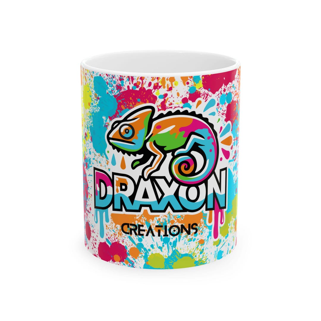 Ceramic Mug, Draxon Logo Splatter Design Coffee Cup, 11oz, 15oz, Gift ...