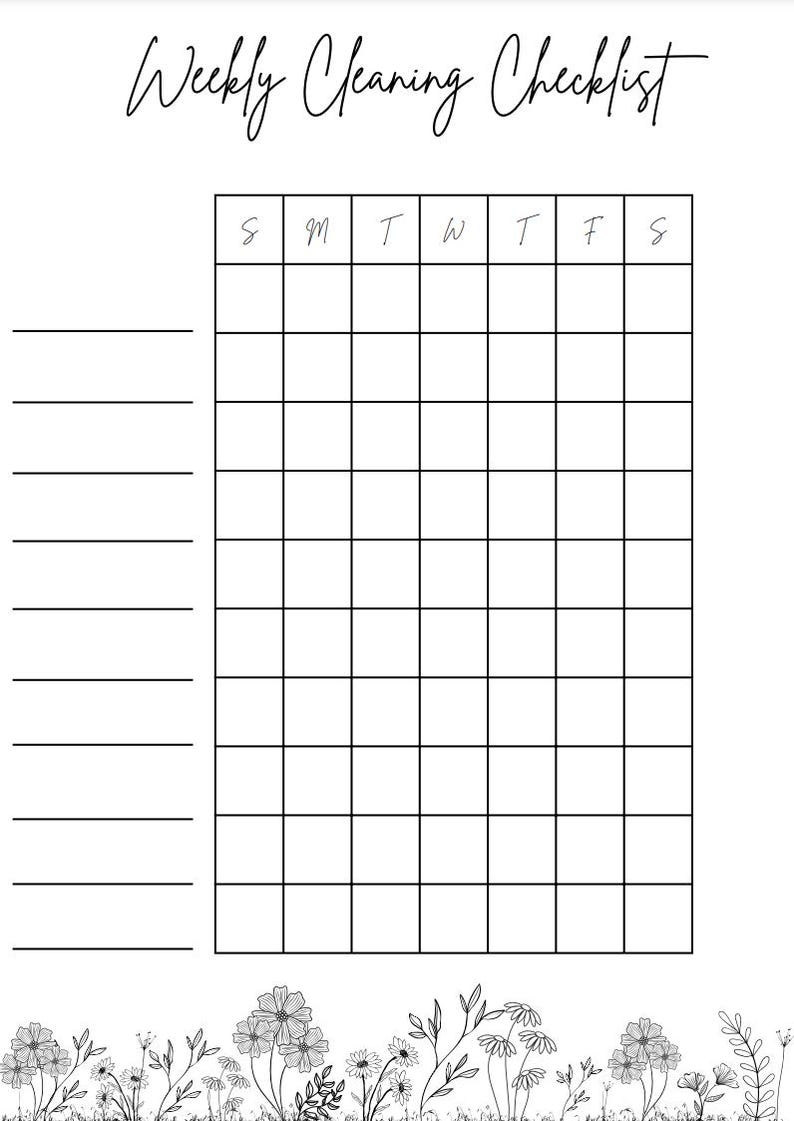 Weekly Cleaning Checklist Template - Etsy