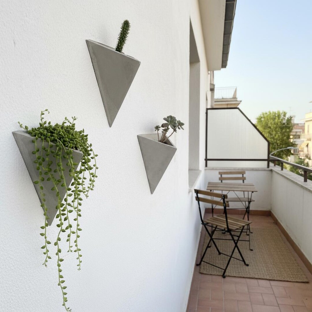 Concrete Wall Planter – Triangle Geometric Wall Pot | Self-watering ...