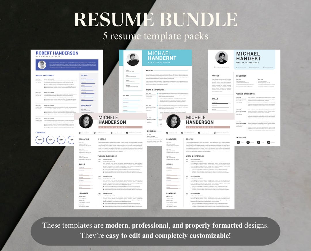 Bundle Resume Template With Photo, Executive Resume Template With Cover ...