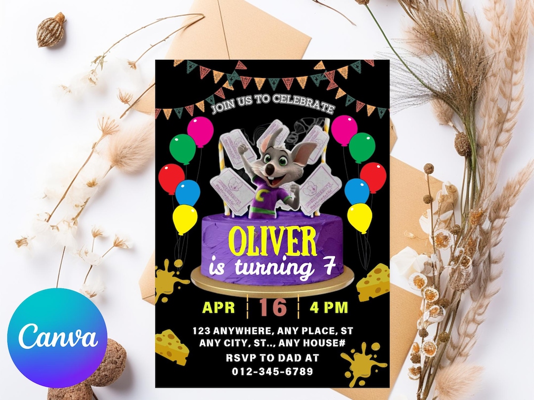 Editable Chuck E Cheese Birthday Invitation Template | Chuck Invite ...