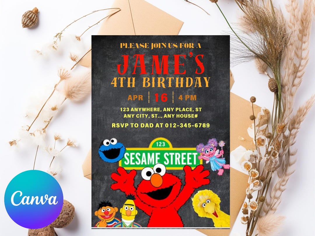 Editable Elmo Birthday Invitation | Sesame Street Digital Invite | Elmo ...