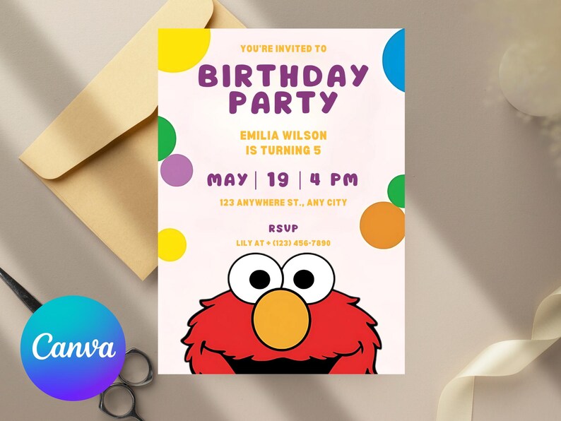 Editable Elmo Birthday Invitation | Sesame Street Digital Invite | Elmo ...