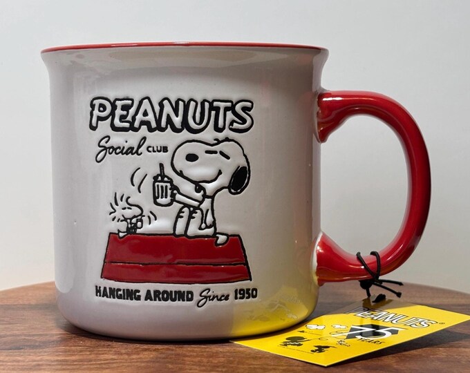 Peanuts Social Club Gibson Homewares 21 Oz 75 Years Anniversary Ceramic ...