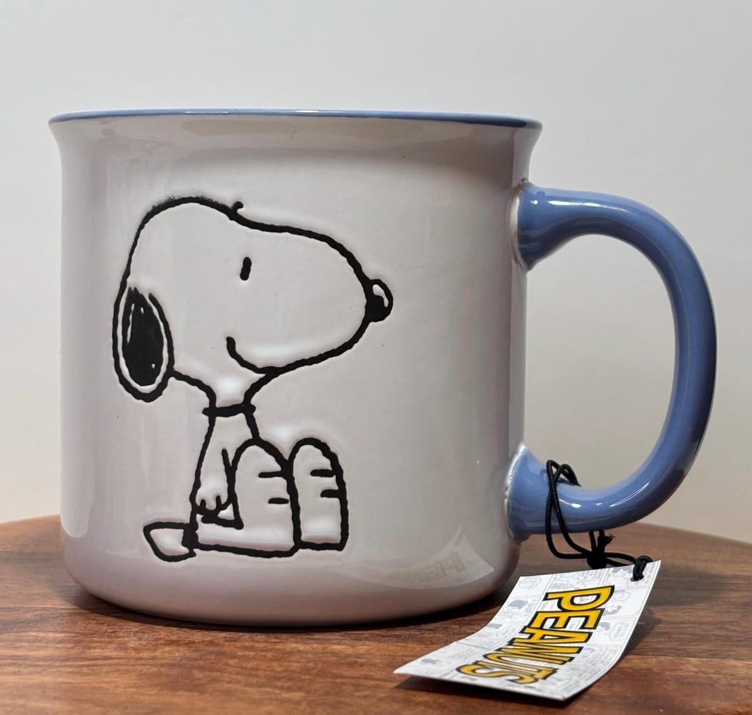 Peanuts Gibson Homewares Snoopy Beige Blue 21 Oz Ceramic Stoneware ...