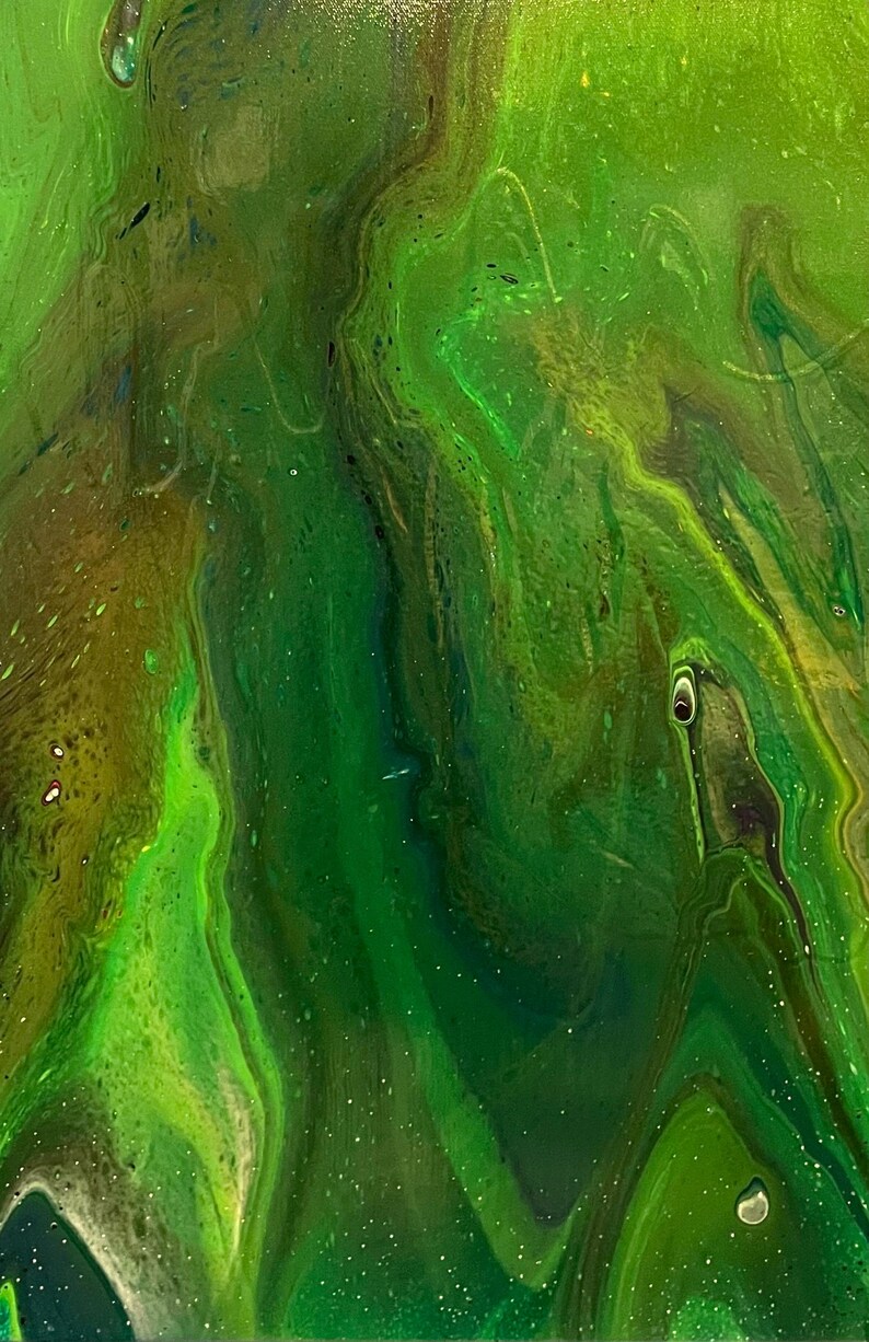 16x24, Green Pour Painting - Etsy