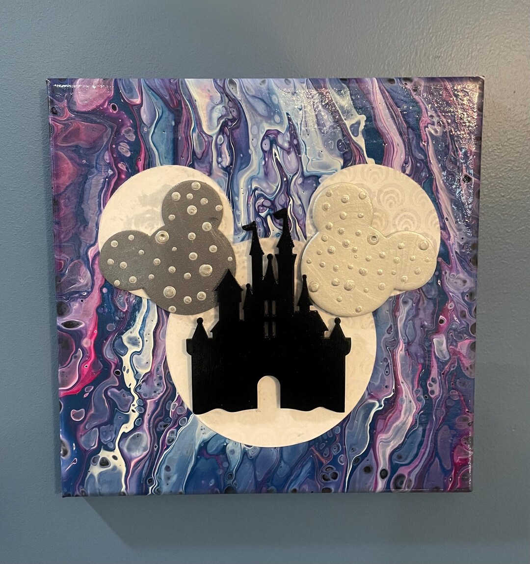 Enchanted Castle Moon Ears Pour Painting, Purple Pink Blue Swirls ...
