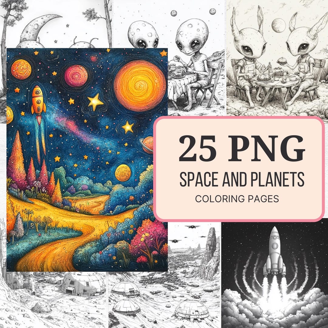 Space and Planets Coloring Page, Cosmic Printable for Adults, Outer ...