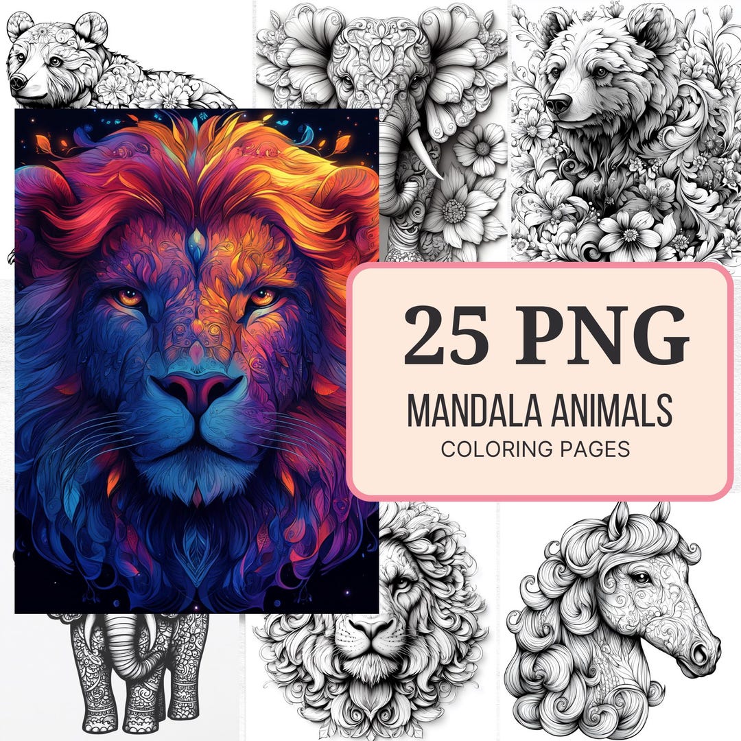 Mandala Animals Coloring Page, Intricate Printable for Adults, Relaxing ...