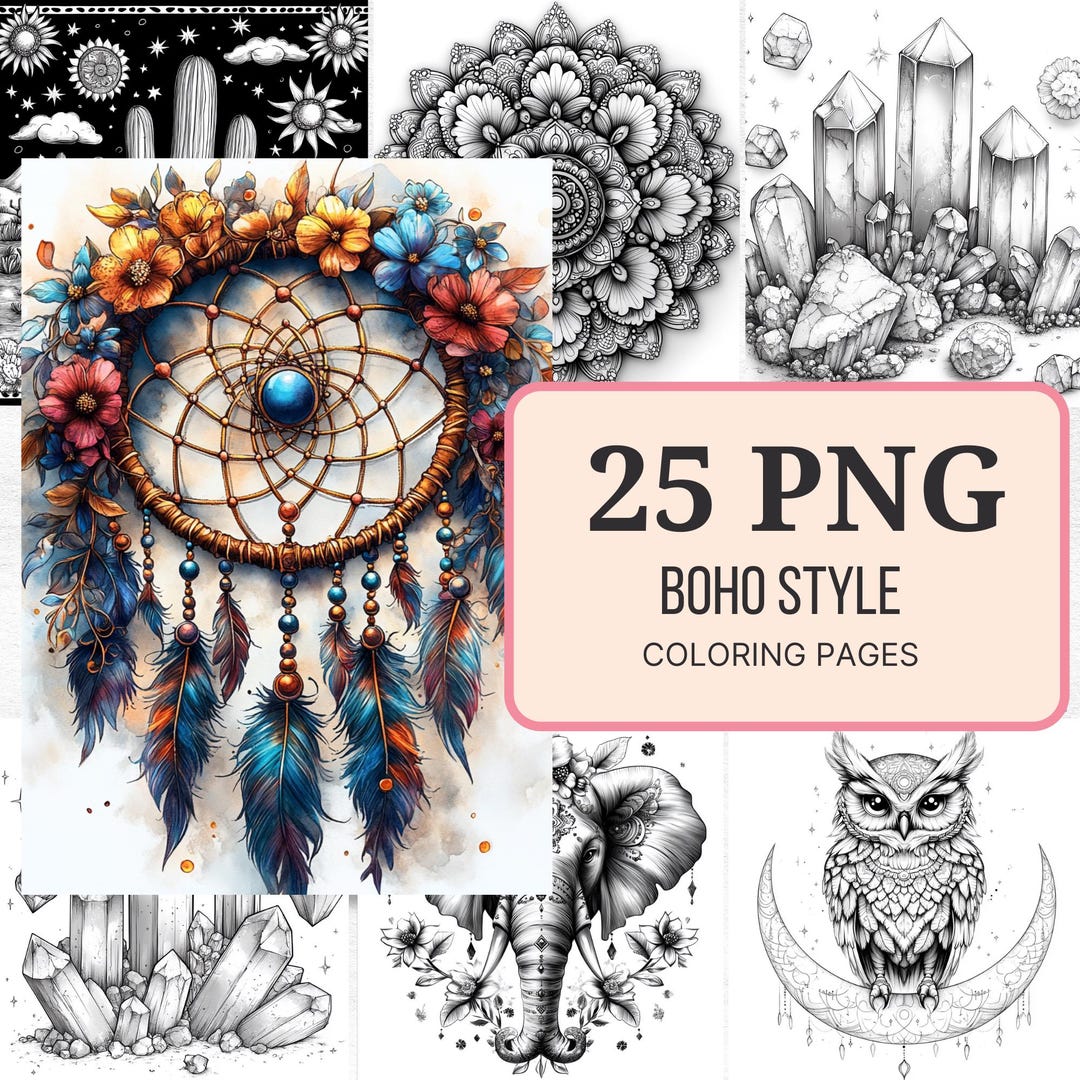 Boho Style Coloring Page, Aesthetic Printable for Adults, Relaxing ...