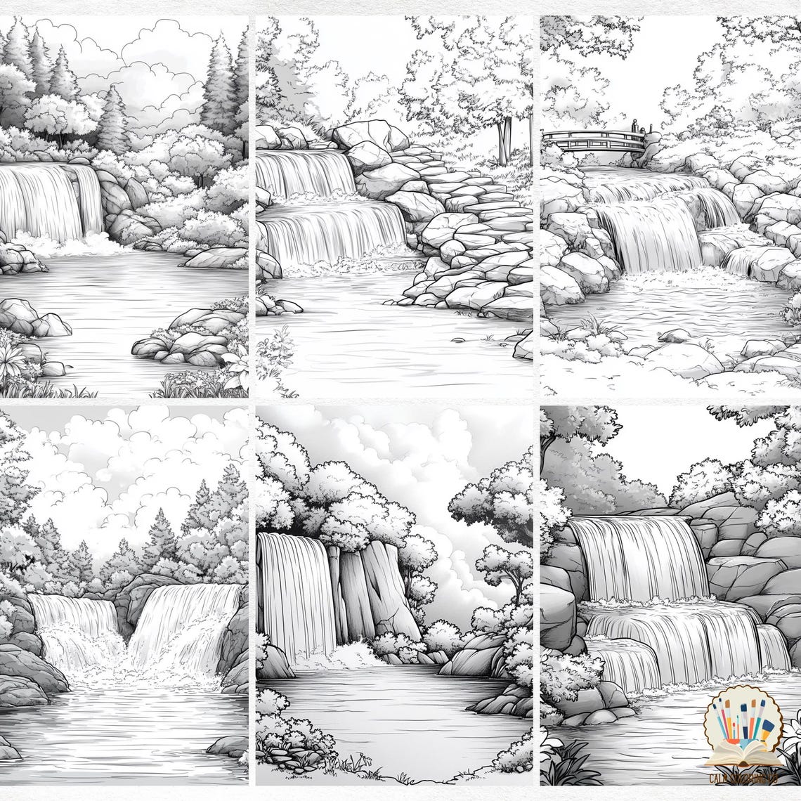 Mysterious Waterfall Art Page, Fantasy Nature Printable for Adults ...