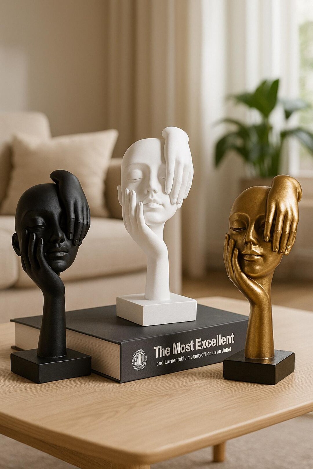 Emotion in Hand" Sculpture – Handmade Contemplative Face in Resin ...