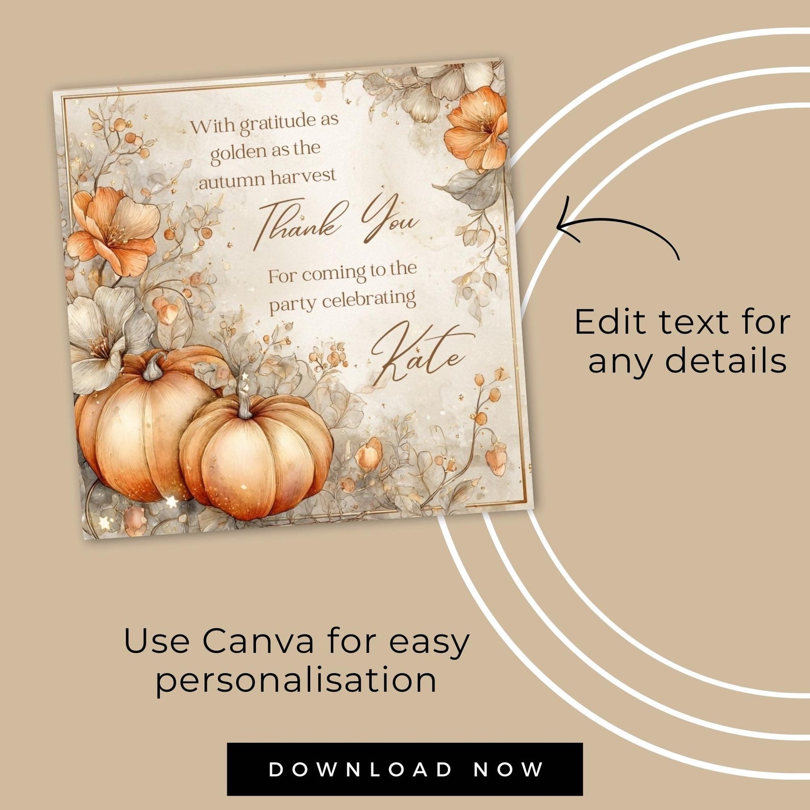 Fall Pumpkins Thank You Card Template, Editable Printable Autumn Party ...