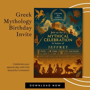 Greek Mythology Birthday Invitation Template, Party Design, Editable ...