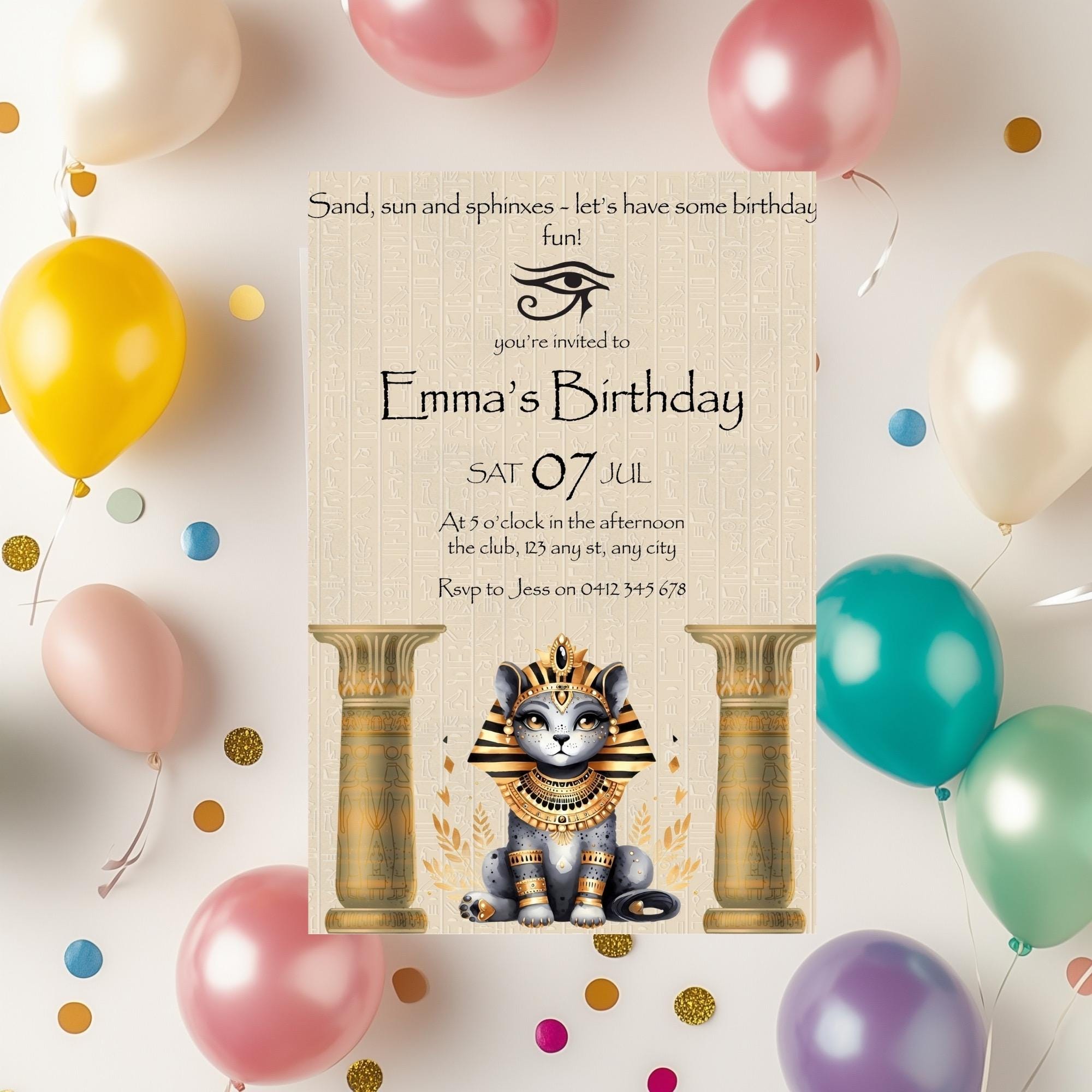 Black Sphinx Birthday Invitation Template, Printable Egyptian Theme ...