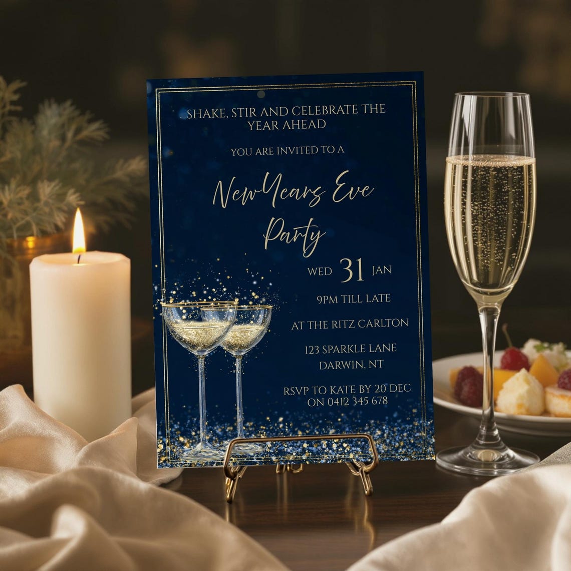 Art Nouveau New Years Eve Party Invitation | Elegant Gold Cocktail NYE ...