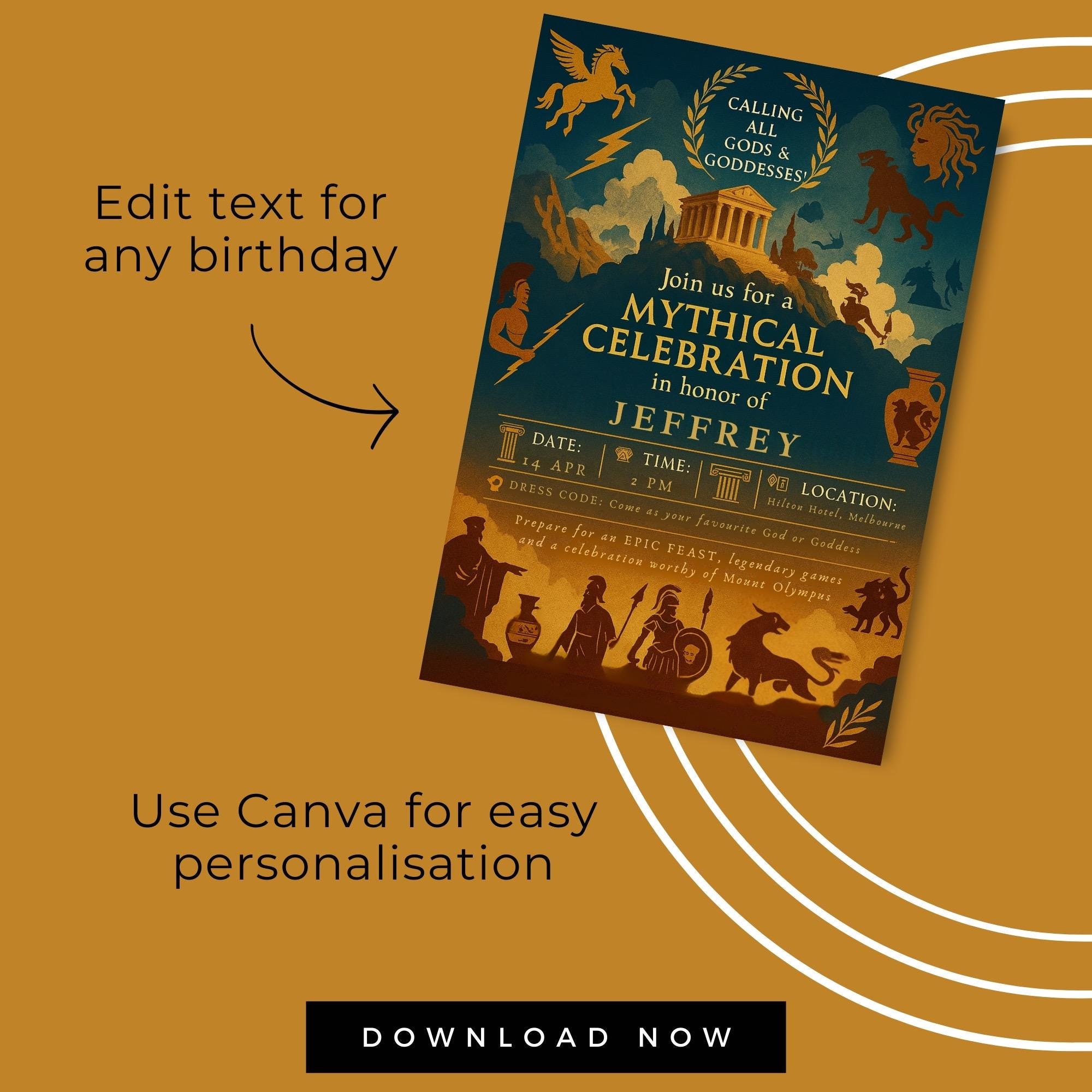 Greek Mythology Birthday Invitation Template, Party Design, Editable ...