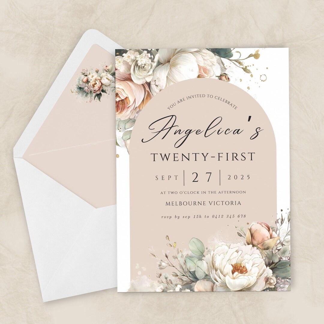 Floral Peach Birthday Invitation Template, Stylish Design, Editable ...