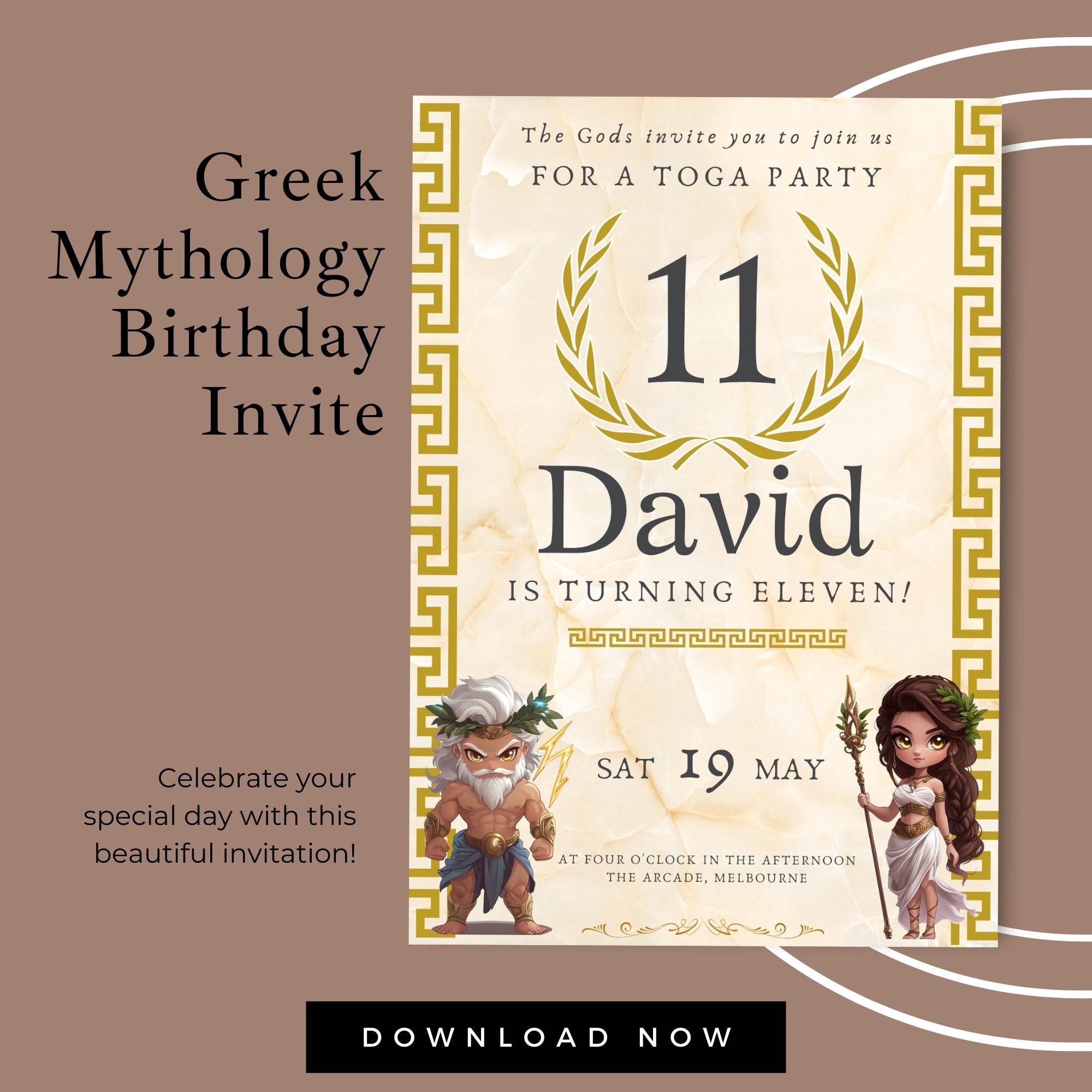 Greek Mythology Birthday Invitation Template, Party Design, Editable ...
