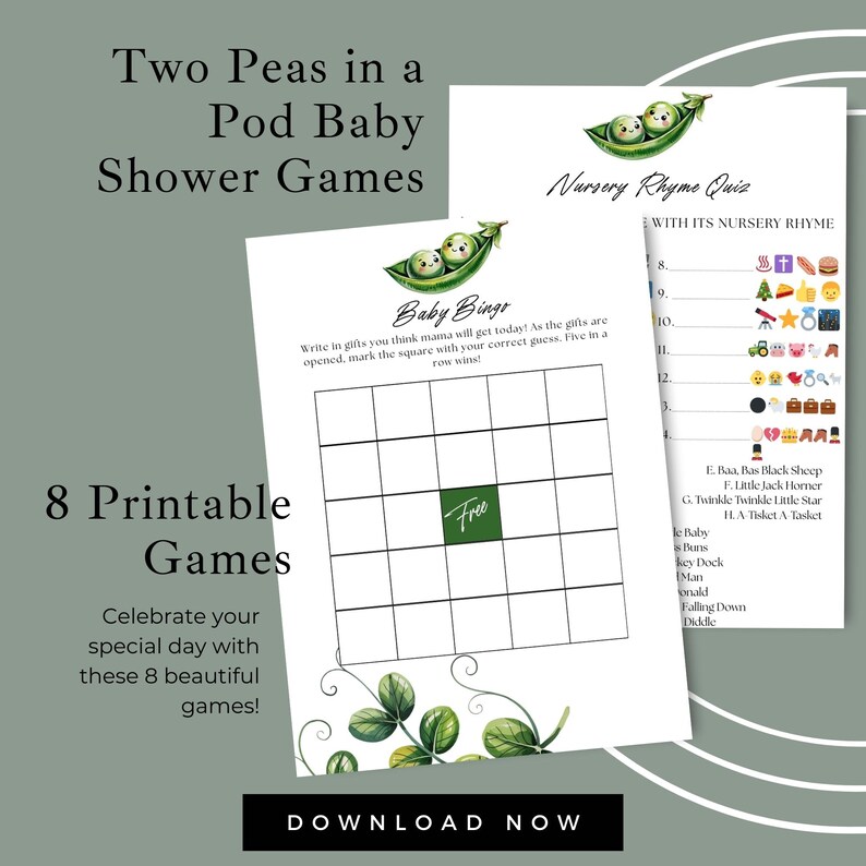 Two Peas in A Pod Baby Shower Games | Twins Baby Shower | Green Sweet ...