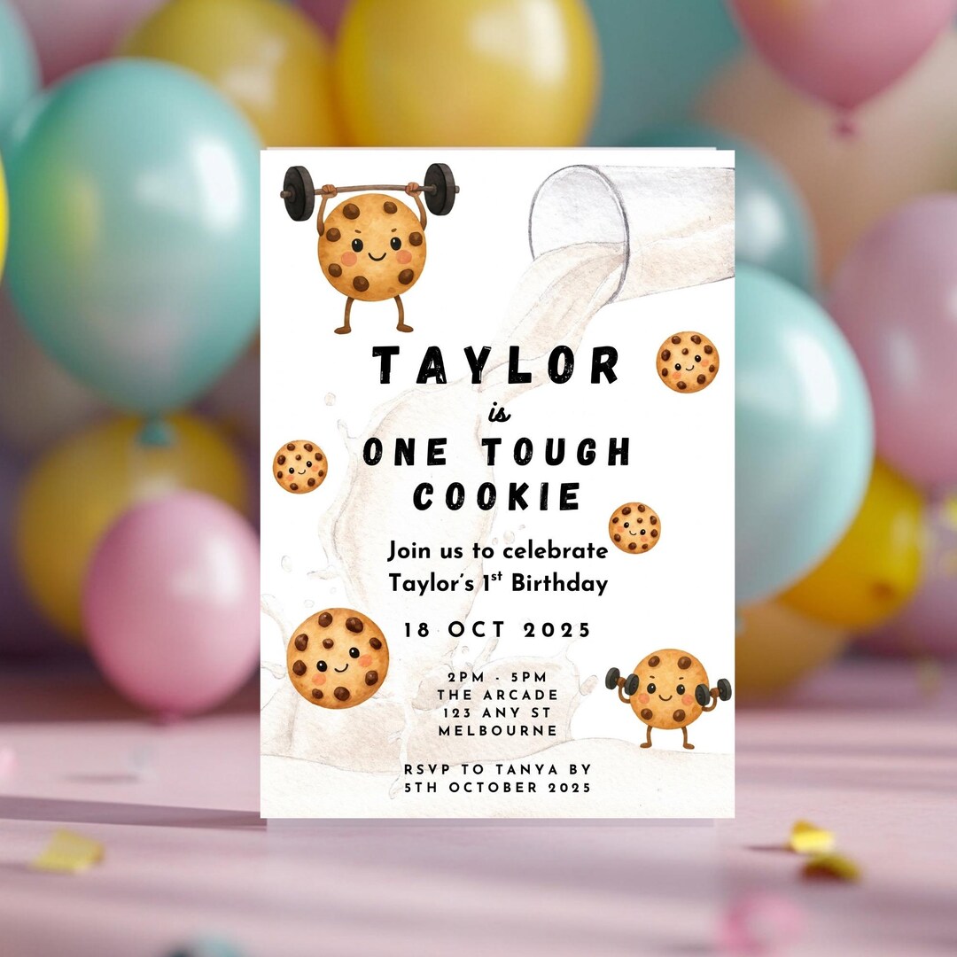 One Tough Cookie Birthday Invitation Template, Party Invites, Editable ...