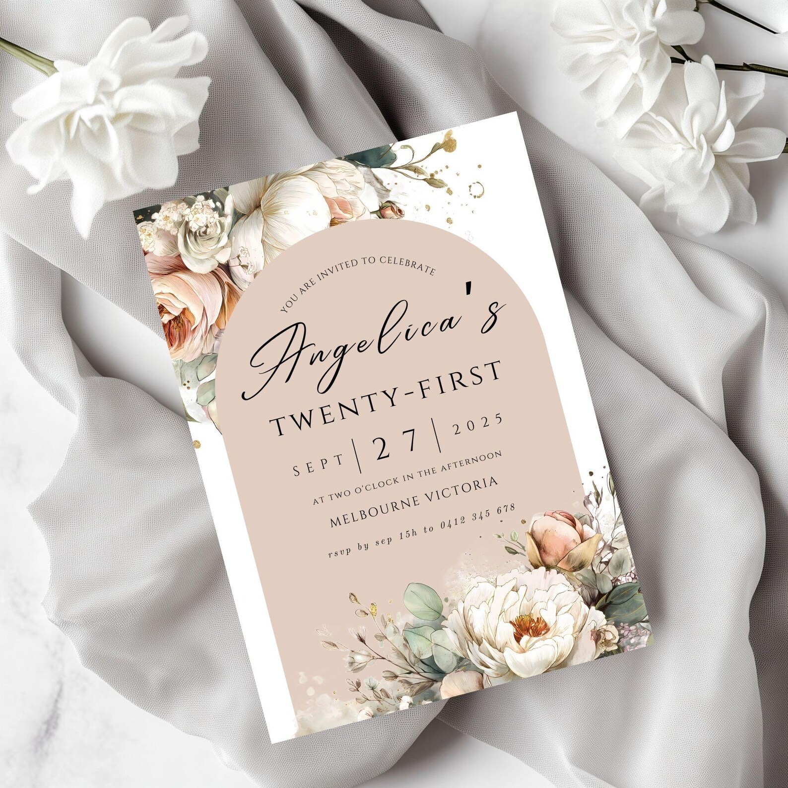 Floral Peach Birthday Invitation Template, Stylish Design, Editable ...