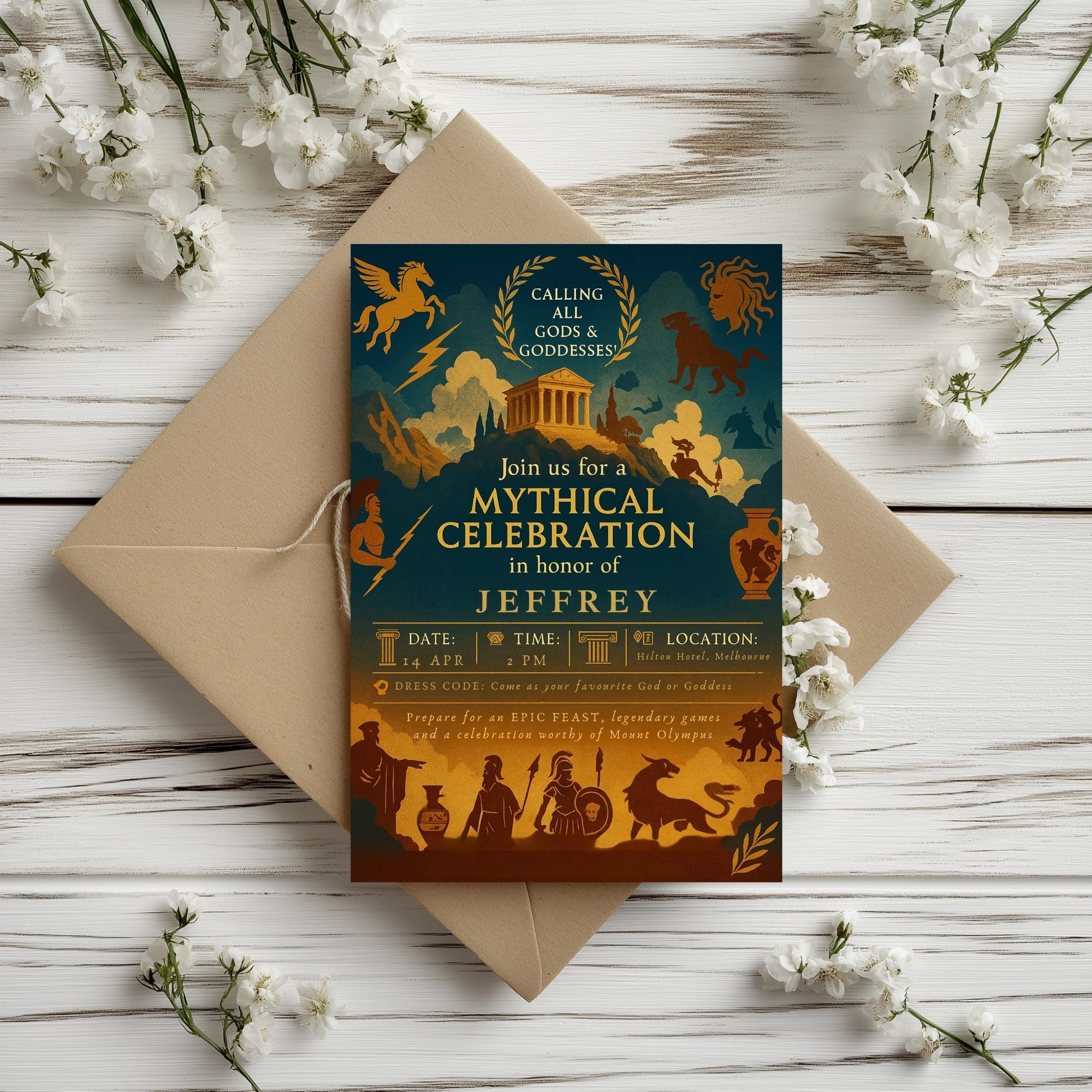Greek Mythology Birthday Invitation Template, Party Design, Editable ...