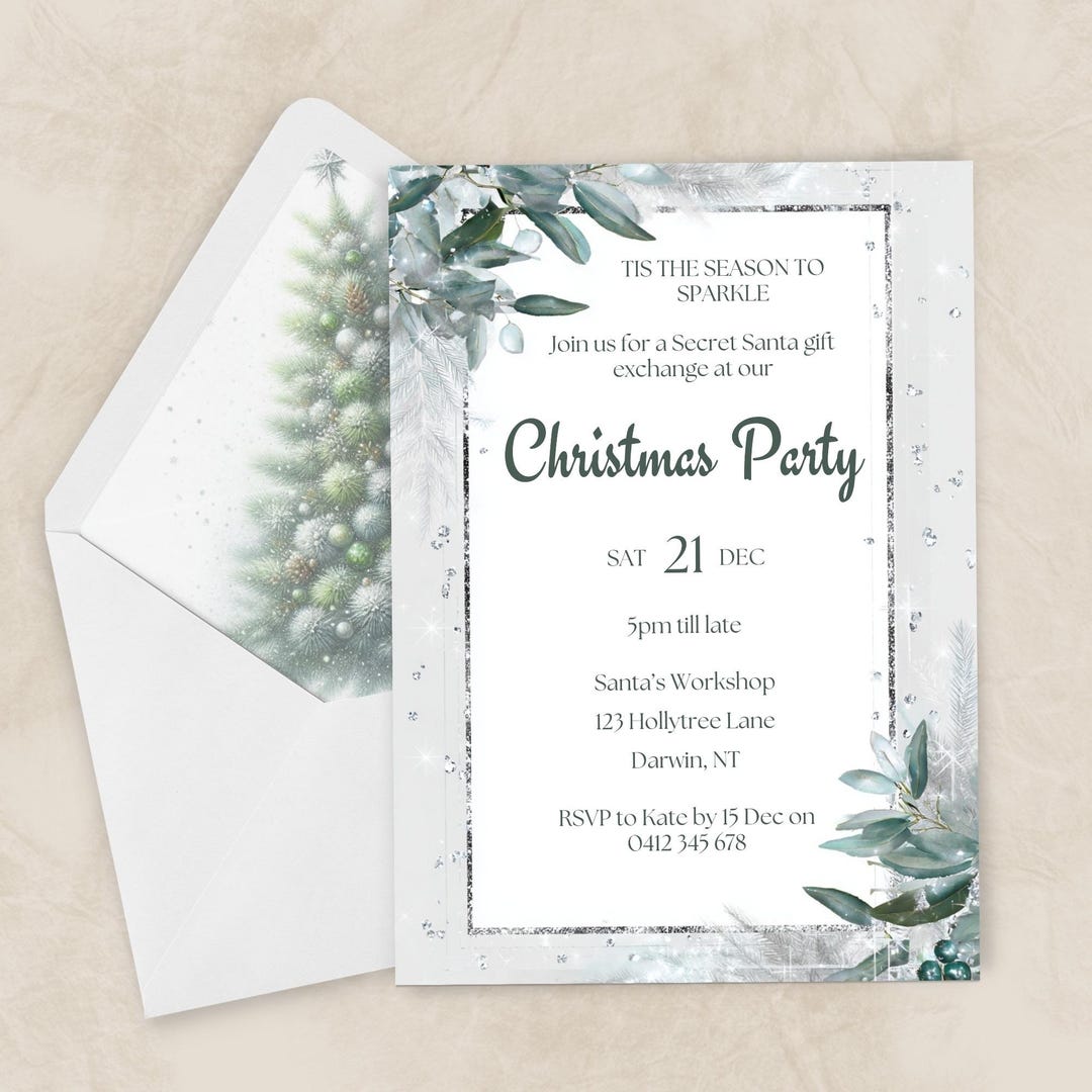 Green and Silver Christmas Party Invitation | Editable Holiday Party ...