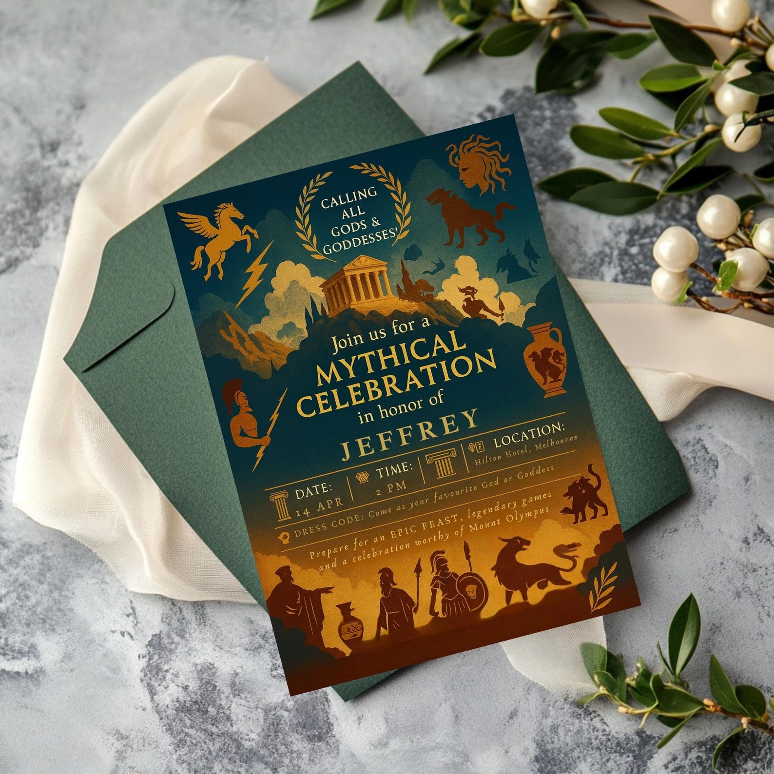 Greek Mythology Birthday Invitation Template, Party Design, Editable ...