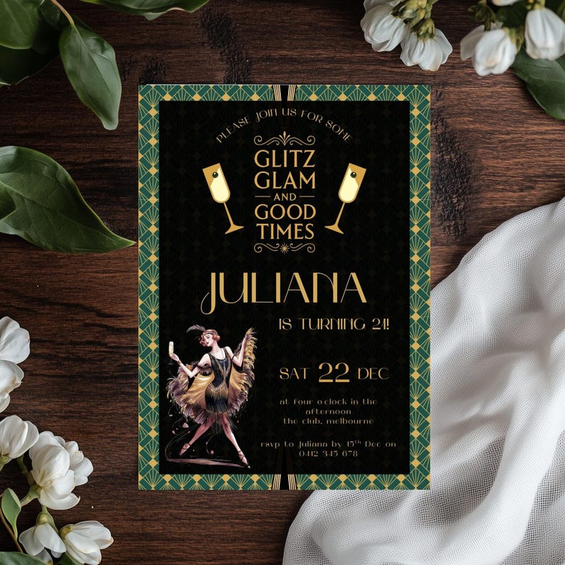Art Deco 1920s Birthday Invitation | Roaring 20s Gatsby Party Invite ...