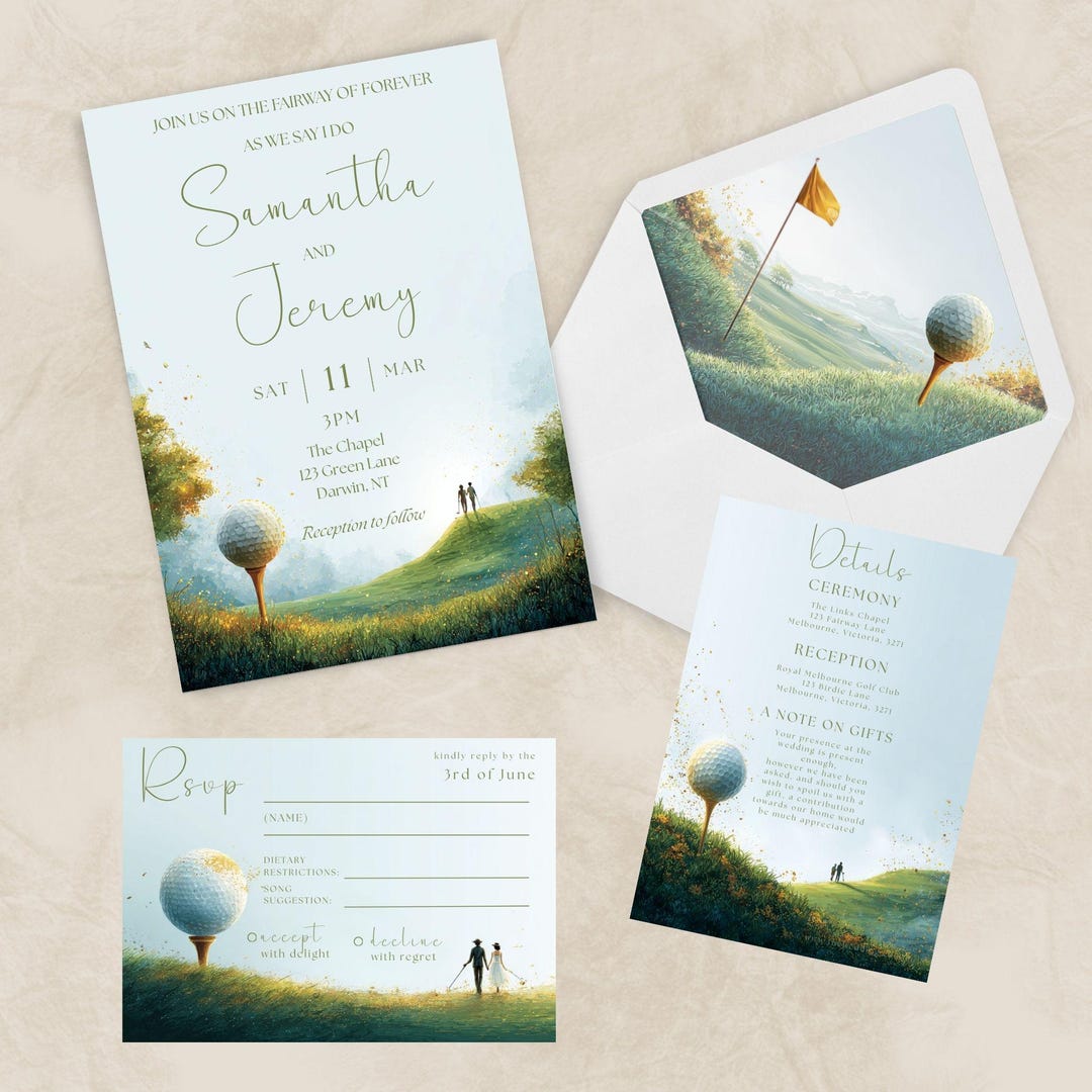 Fairway Love Wedding Collection Invitation Template Bundle, Editable ...