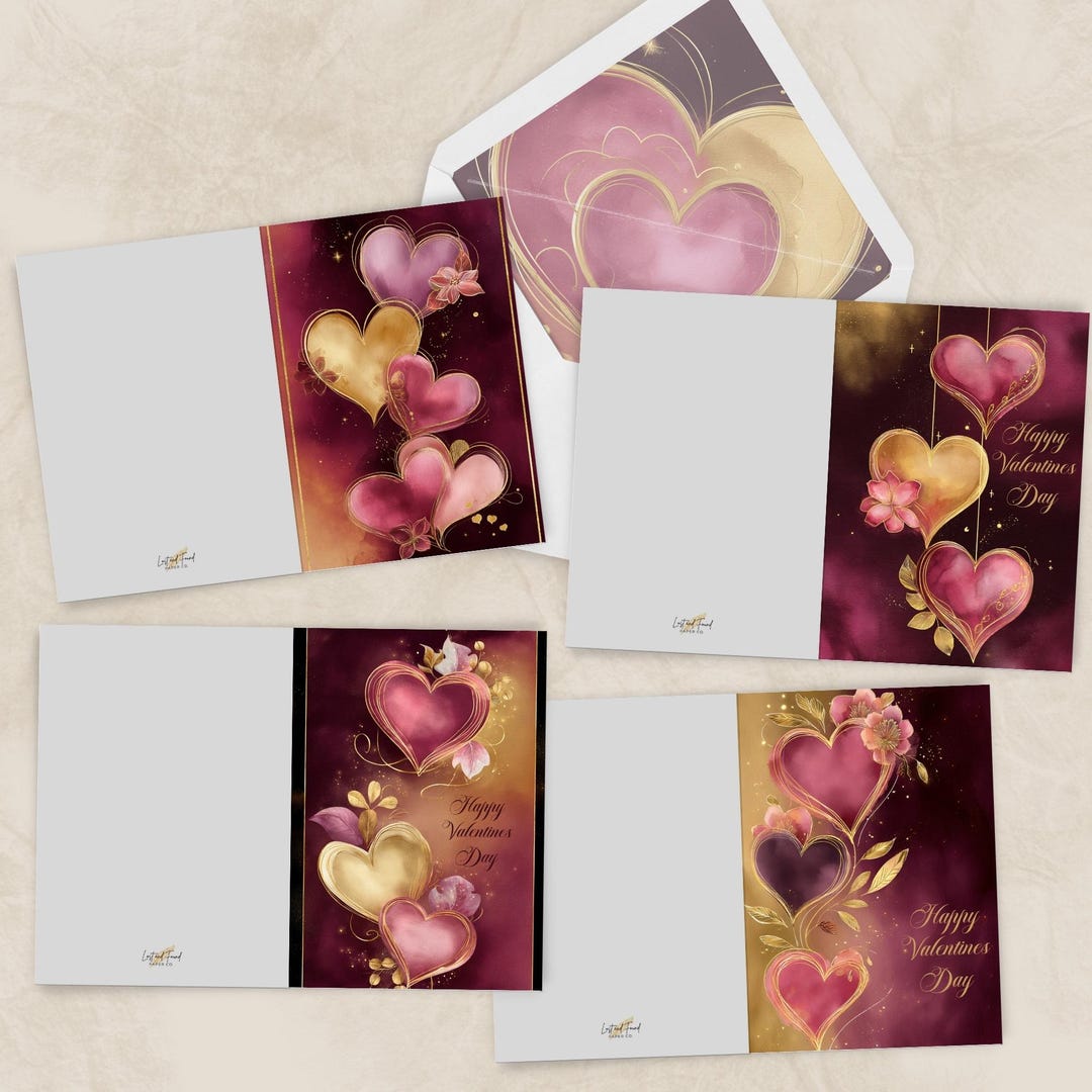 Valentine Hearts Card Template | Editable Printable 5x7 Folded | Maroon ...