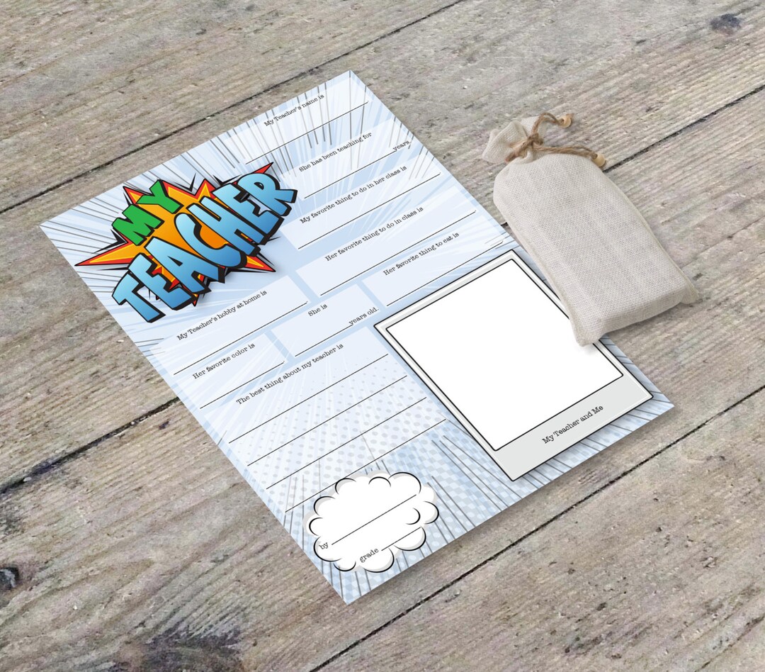 Teacher Gift Fill in Card Kids Craft Project Instant Download Printable ...