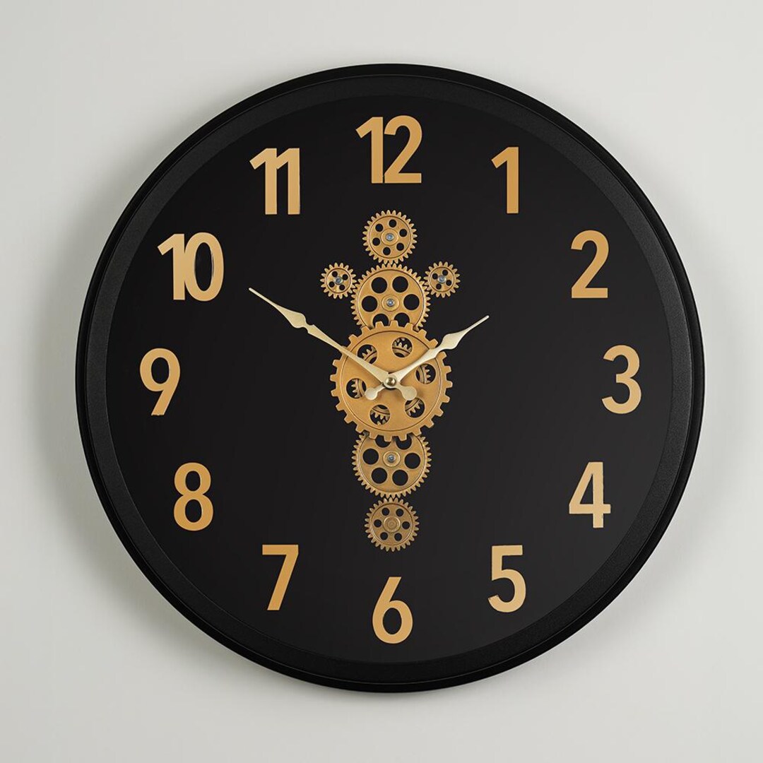 Large Moving Gear Wall Clock: Black Metal Frame, Silent Sweep - 63cm - Etsy