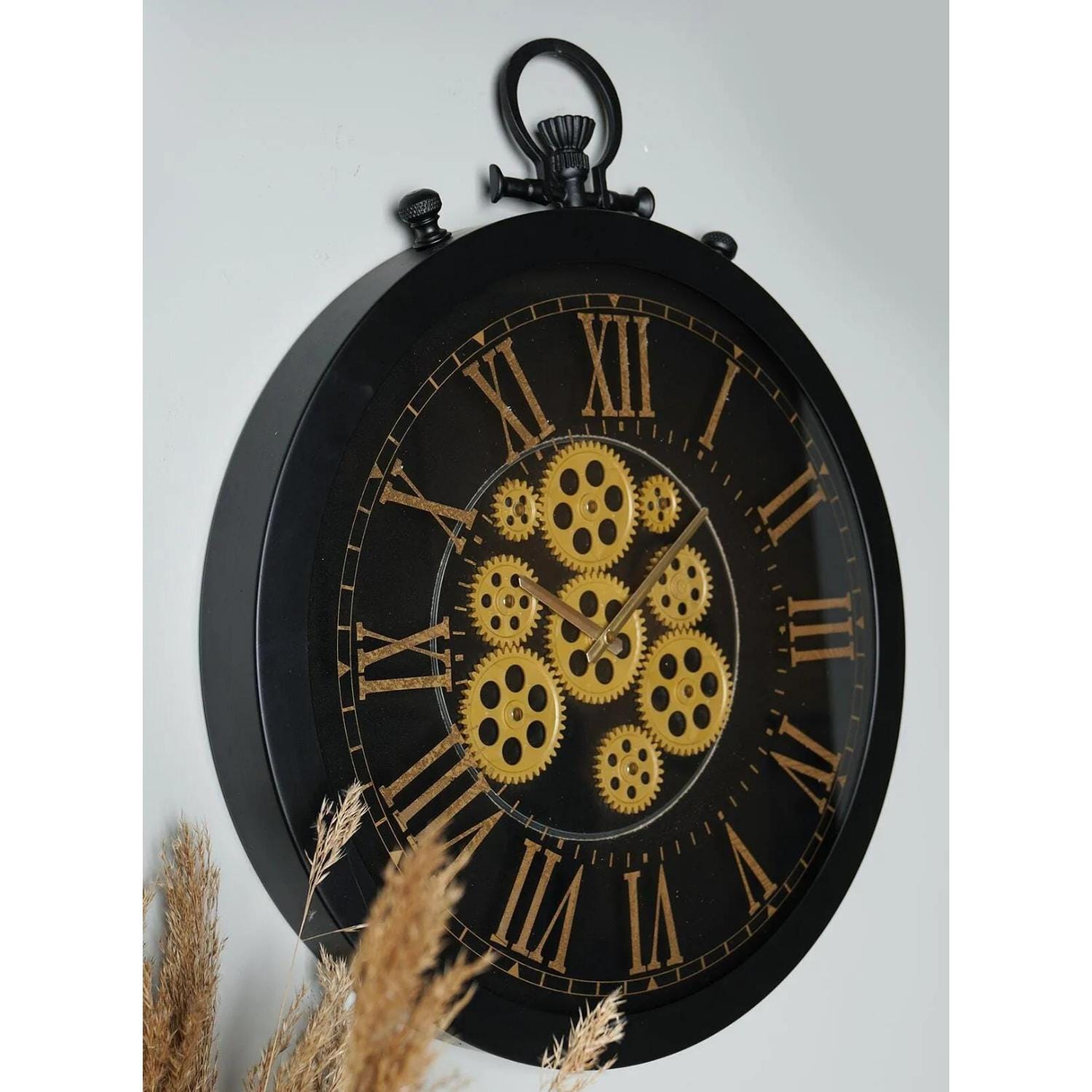 Steampunk Wall Clock: 55cm Black Metal Clock With Moving Gears - Etsy