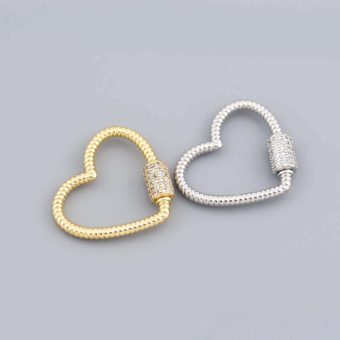 Gold Ribbed Heart Shaped Clasp With Crystal Lock, Unique Jewelry ...