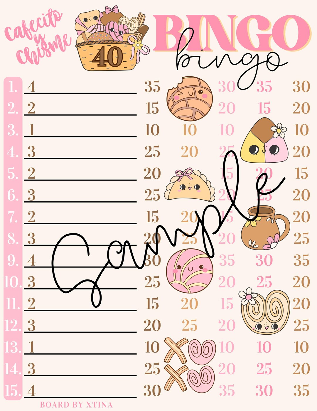 40 WTA Pan Dulce Bingo Board - Etsy
