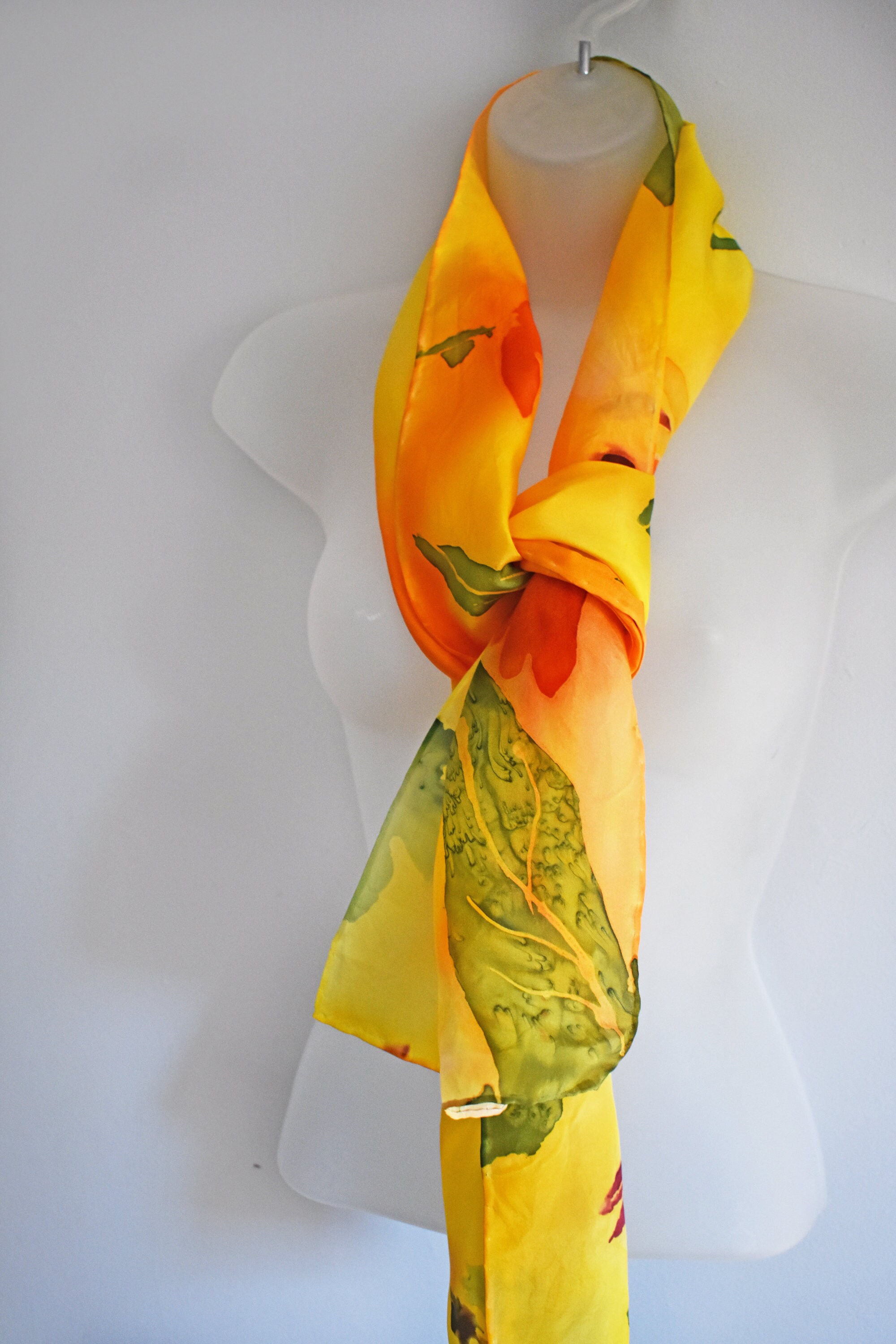 Colorful Yellow Silk Scarf Hand-Painted Long Spring Gift | Etsy