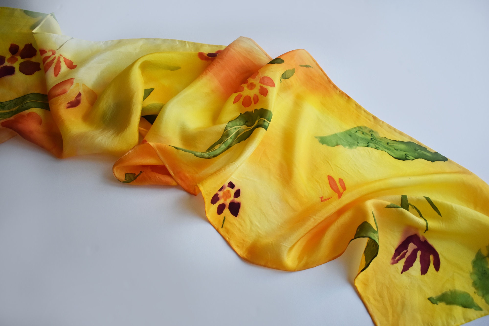 Colorful Yellow Silk Scarf Hand-Painted Long Spring Gift | Etsy
