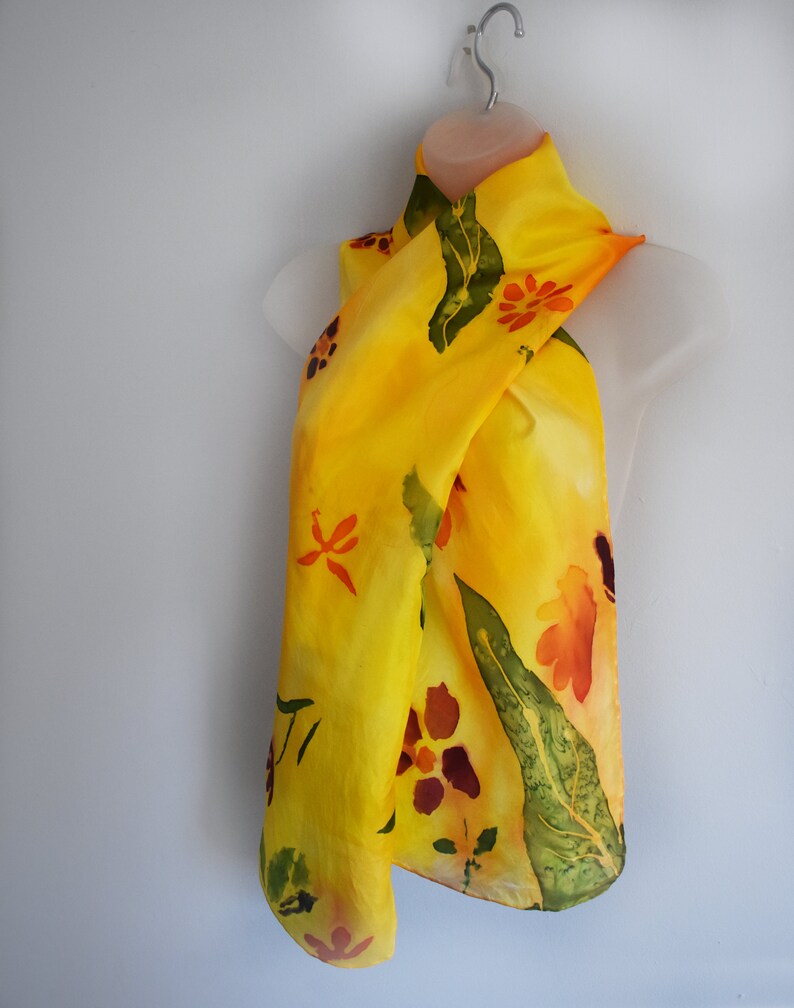 Colorful Yellow Silk Scarf Hand-painted, Long, Spring, Gift - Etsy