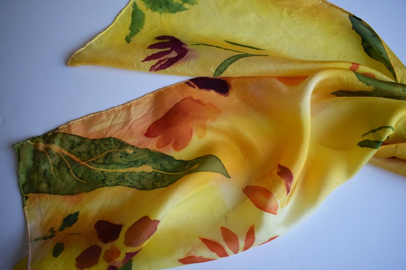 Colorful Yellow Silk Scarf Hand-painted Long Spring Gift - Etsy