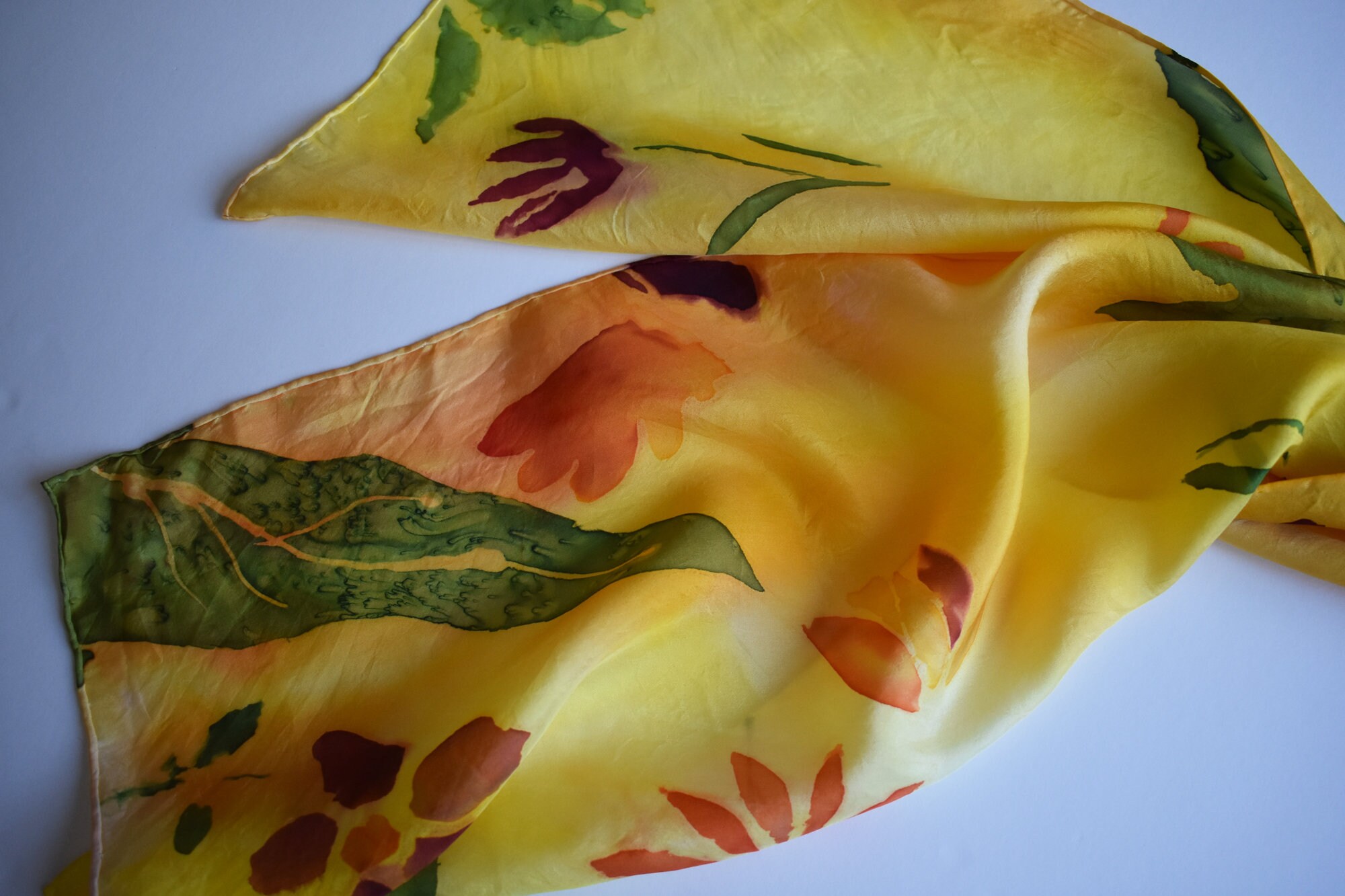 Colorful Yellow Silk Scarf Hand-Painted Long Spring Gift | Etsy