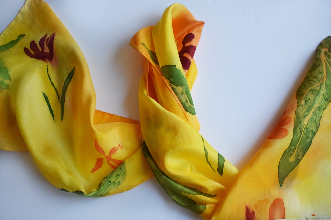 Colorful Yellow Silk Scarf Hand-painted, Long, Spring, Gift - Etsy
