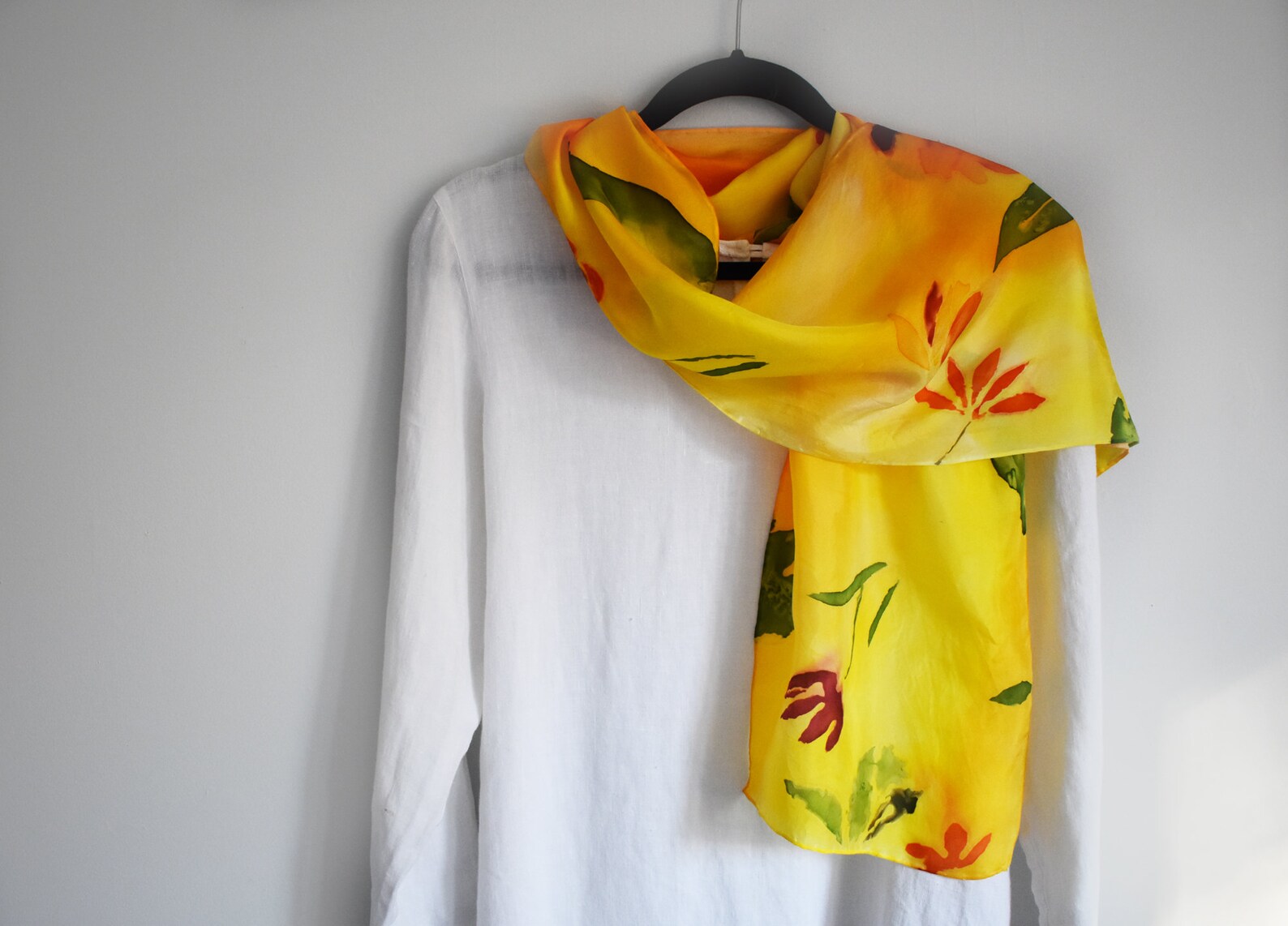 Colorful Yellow Silk Scarf Hand-painted, Long, Spring, Gift - Etsy